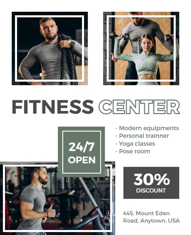 Modern Fitness Center Promotion with 30% Discount Poster Template