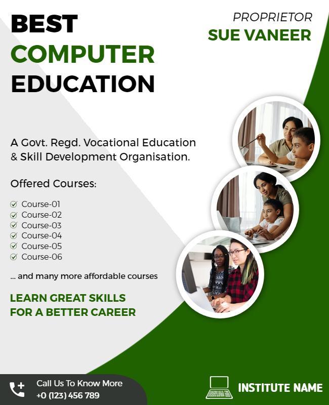 Modern Green Computer Education Skills Development Poster Template