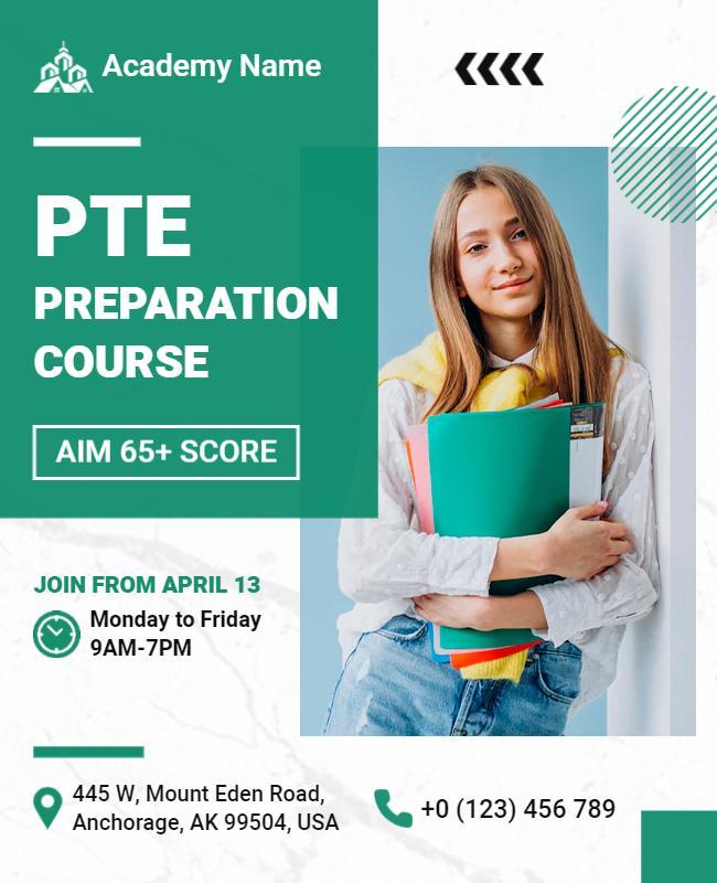 Modern Green Educational PTE Preparation Course Poster Template