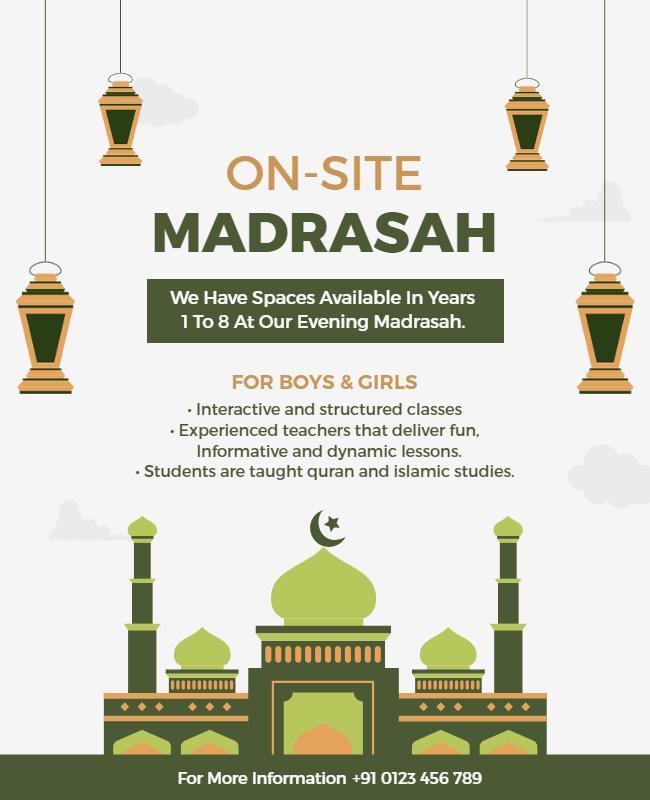 Modern Green Islamic Education Madrasah Enrollment Poster Template