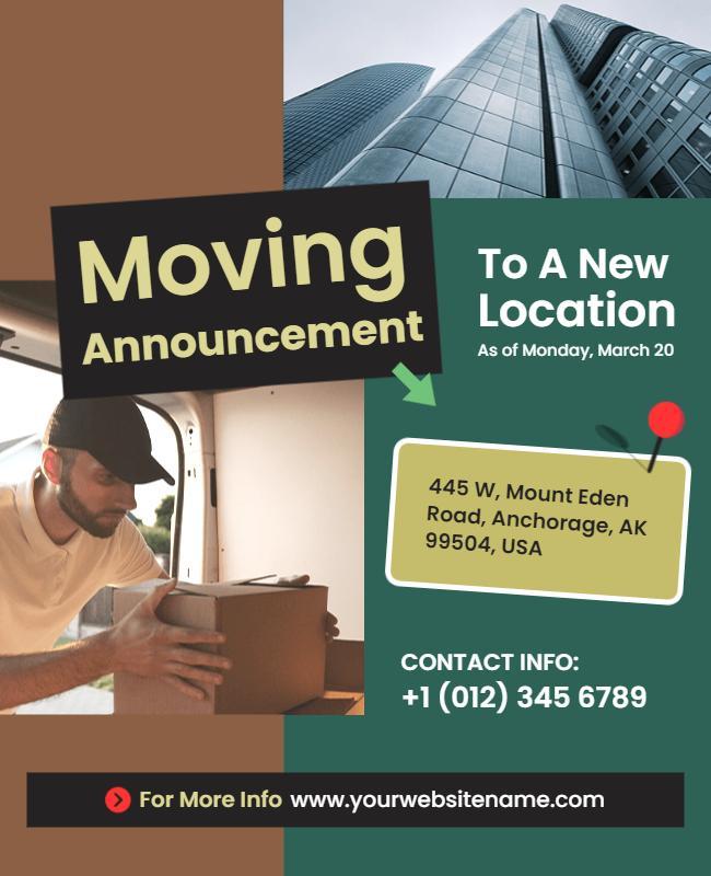 Modern Green Moving Announcement to a New Location Poster Template