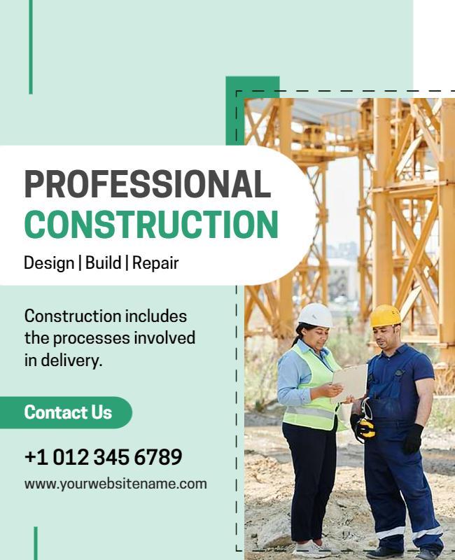 Modern Green Professional Construction Service Poster Template