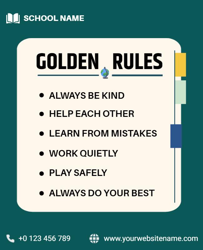 Modern Green School Golden Rules Guideline Poster Template