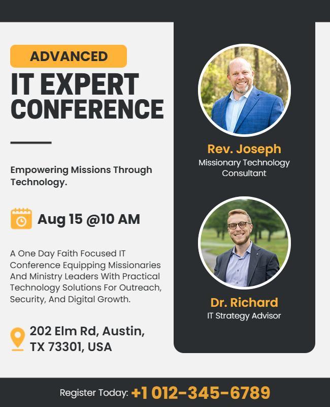 Modern Grey IT Conference for Missionary Leaders Flyer Template