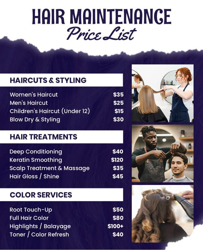 Modern Hair Maintenance Price List Flyer Template