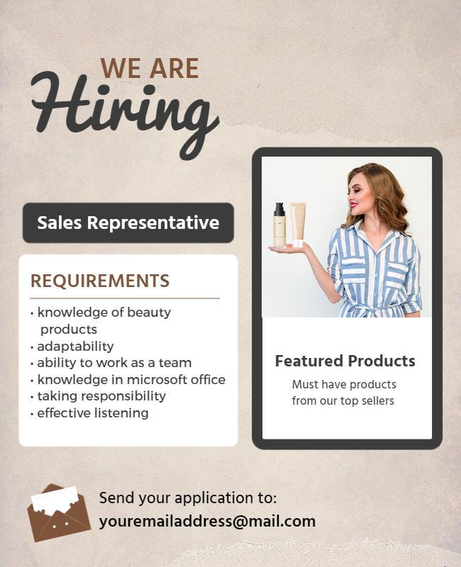 Modern Job Vacancy Announcement for Sales Representative Poster Template
