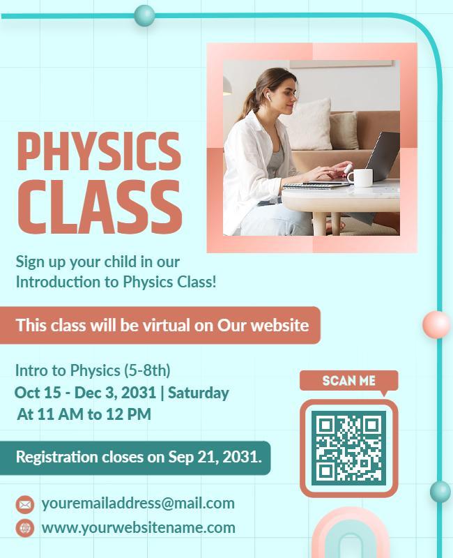 Modern Light Blue Virtual Physics Class Registration Poster Template