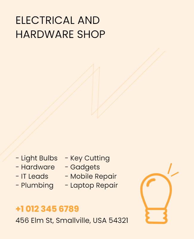 Modern Minimalist Electrical Hardware Shop Services Poster Template