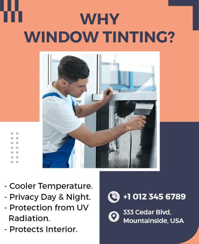 Modern Minimalist Window Tinting Benefits Information Poster Template