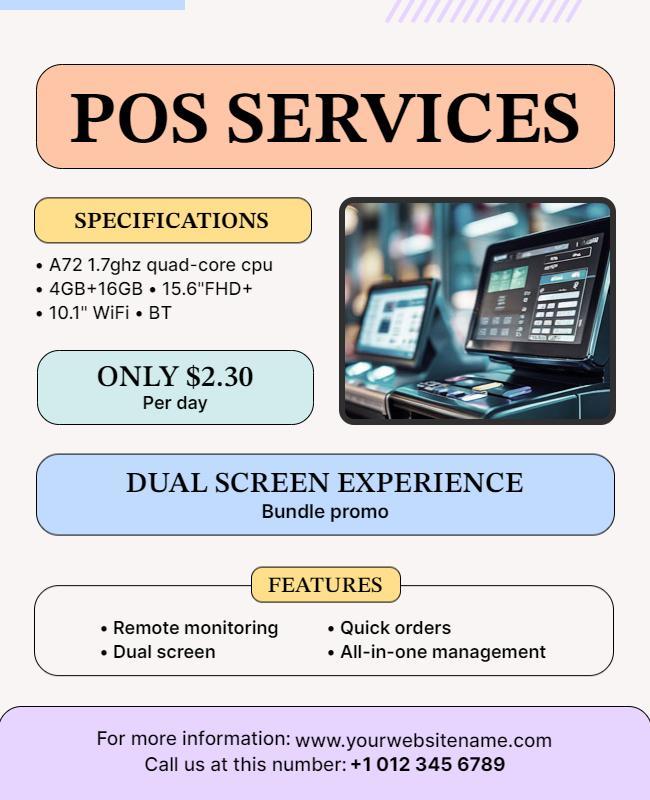 Modern pastel POS Services with Dual Screen Experience Poster Template