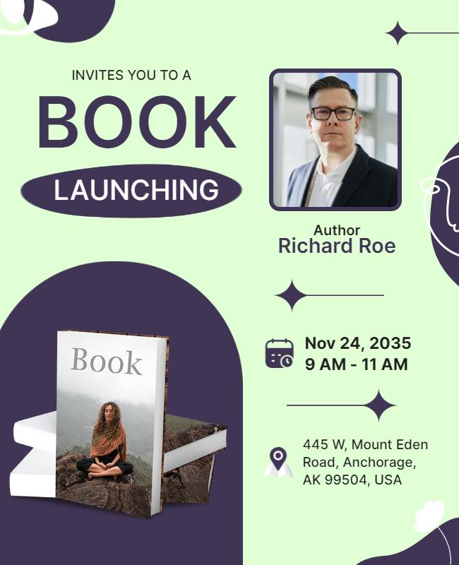 Modern Purple Book Launching Event Invitation Poster Template