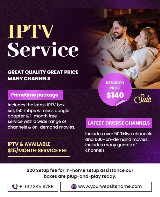 Modern Purple IPTV Service Subscription Offer Poster Template