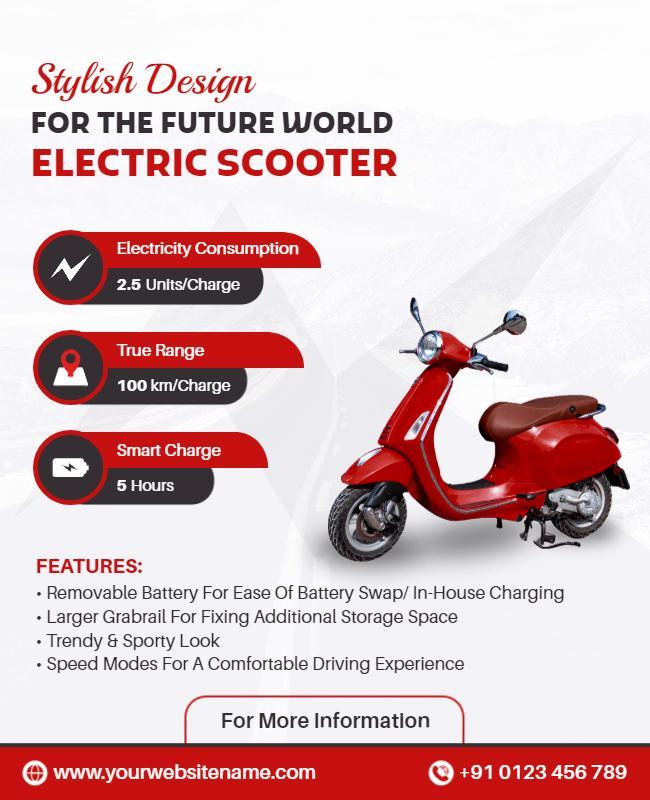 Modern Red Electric Scooter Launch Information Poster Template