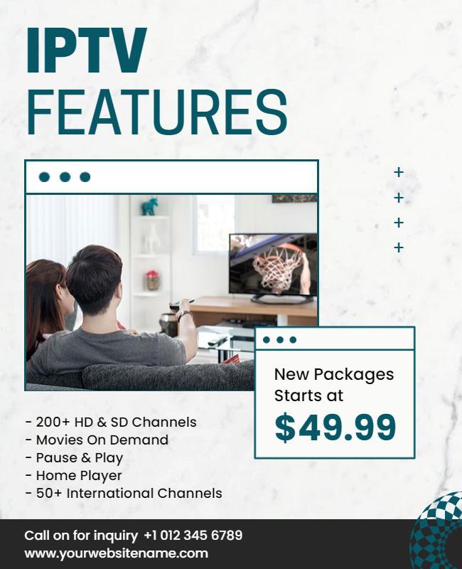 Modern Teal IPTV Features and Package Information Poster Template