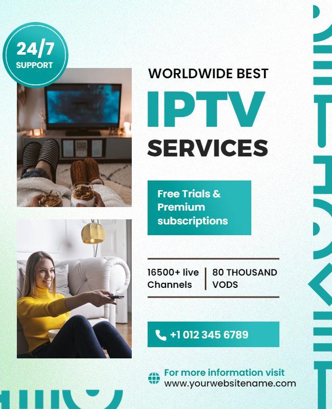 Modern Teal IPTV Services Subscription Advertisement Poster Template