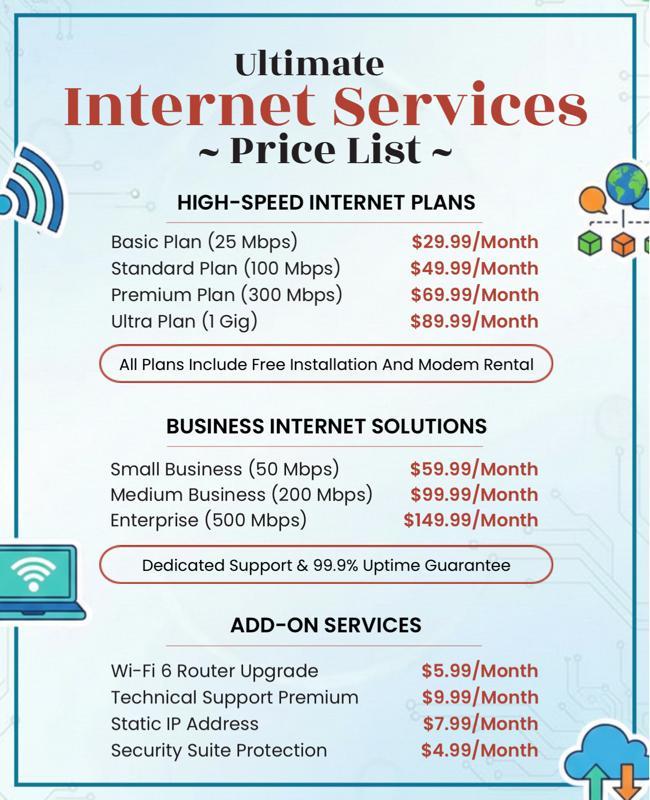 Modern Tech-Inspired Internet Service Pricing Flyer Template