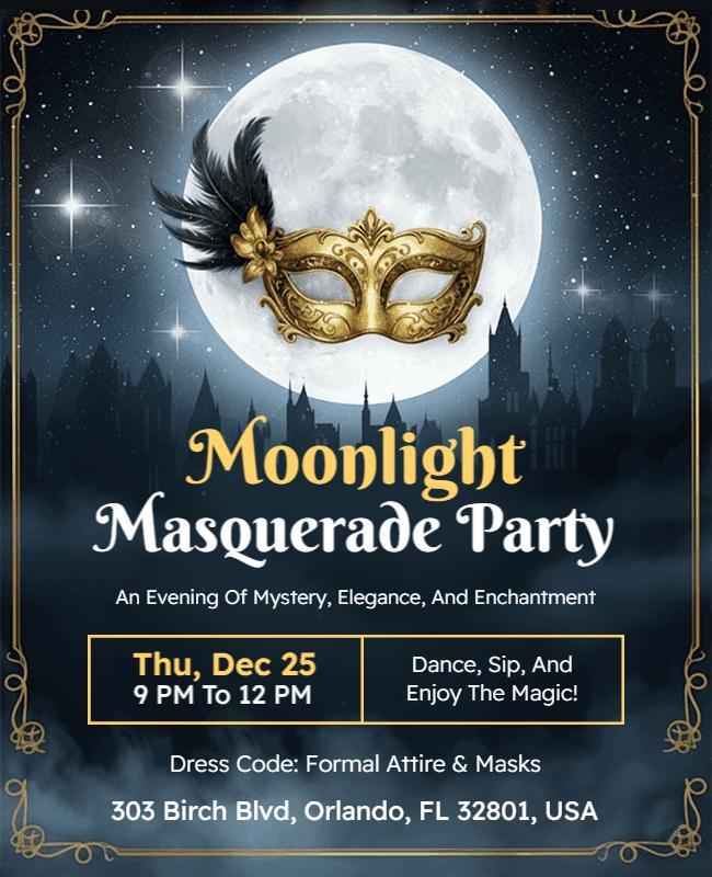 Moonlight Masquerade Party Celebration Flyer Template
