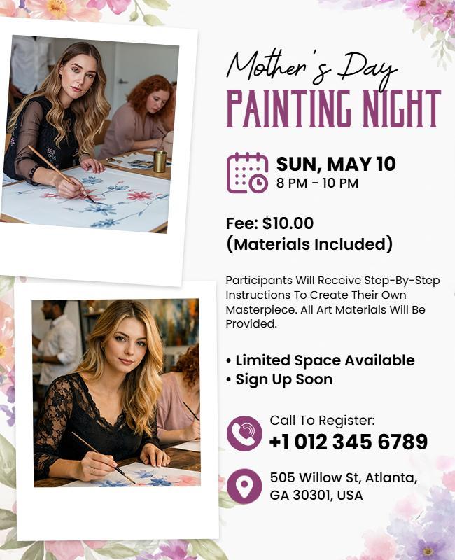 Mother's Day Painting Night Event Flyer Template