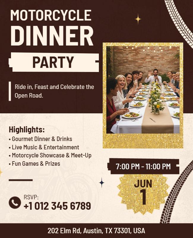 Motorcycle Dinner Party Celebration Flyer Template