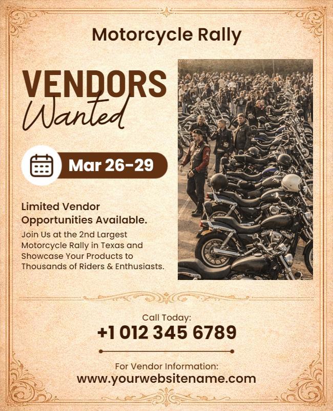 Motorcycle Rally Vendor Wanted Invitation Flyer Template