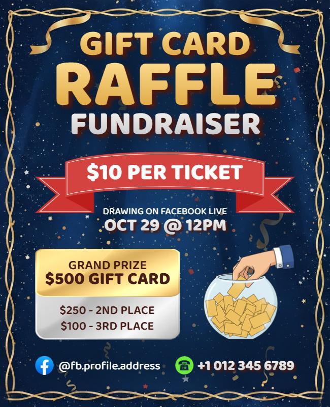 Navy Blue Gift Card Raffle Fundraiser Event Flyer Template