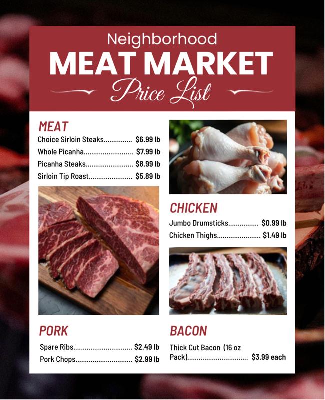 Neighborhood Meat Market Price List Flyer Template