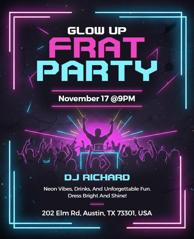 Neon Glow Frat Party Event Flyer Template
