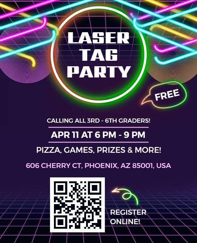 Neon Glow Laser Tag Game Night Party Poster Template