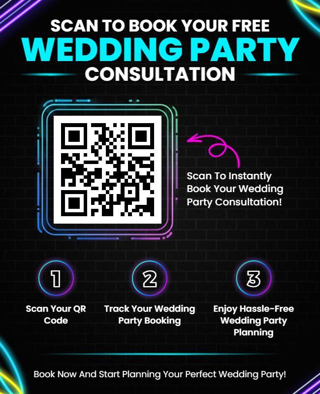 Neon QR Code Wedding Party Consultation Flyer Template