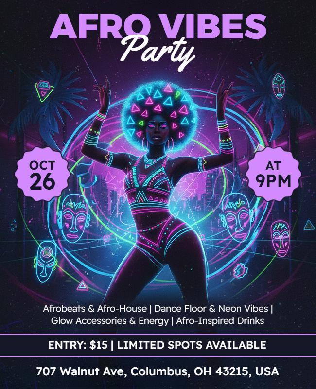 Neon-Themed Afro Vibes Party Flyer Template