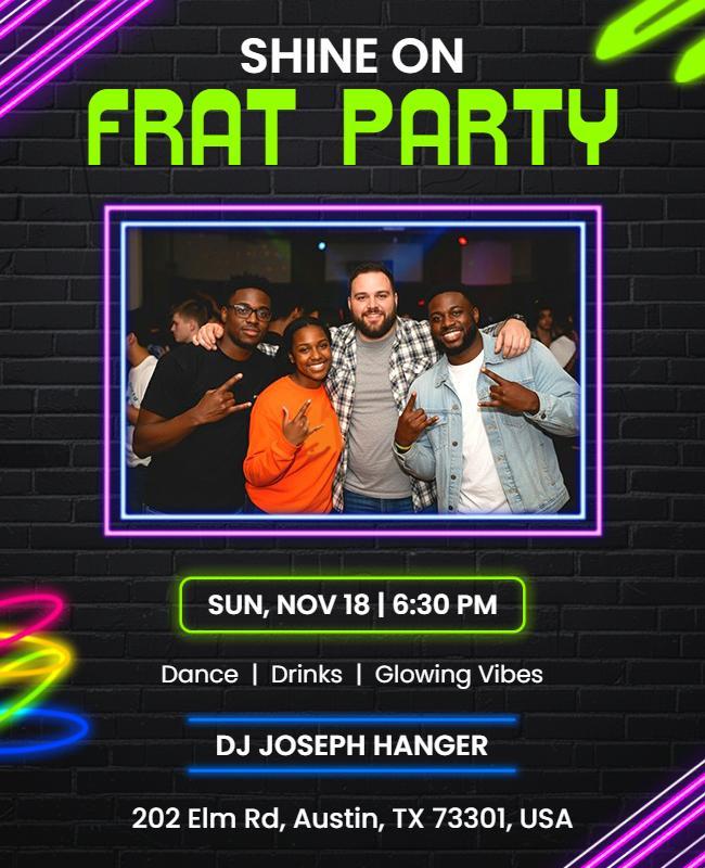 Neon Themed Frat Party DJ Flyer Template