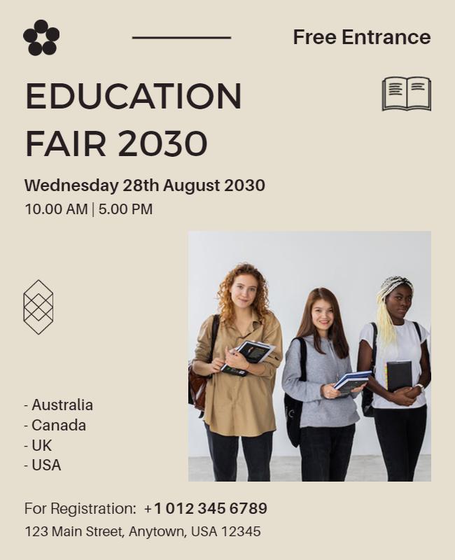 Neutral Themed Education Fair 2030 Event Information Poster Template