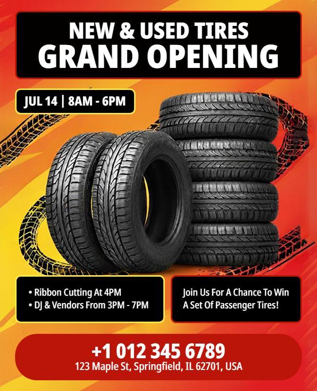 New and Used Tire Store Grand Opening Event Flyer Template