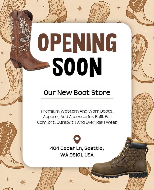 New Boot Store Opening Soon Announcement Flyer Template