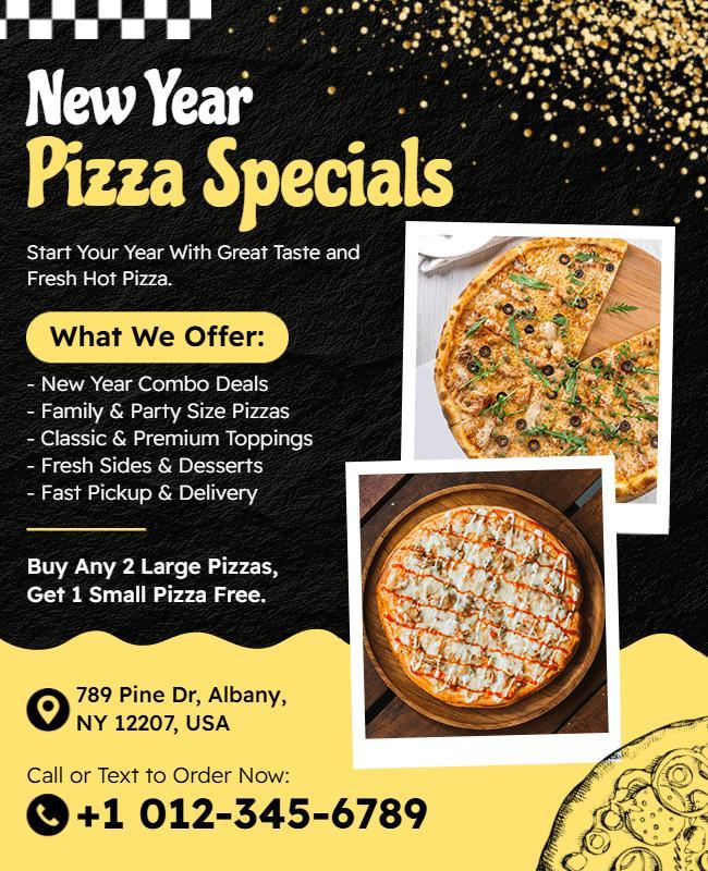 New Year Pizza Specials Celebration Flyer Template