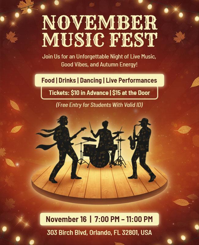 November Live Music Festival Celebration Flyer Template