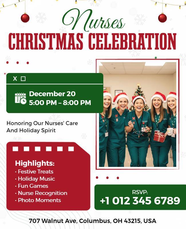 Nurses Christmas Celebration Holiday Event Flyer Template