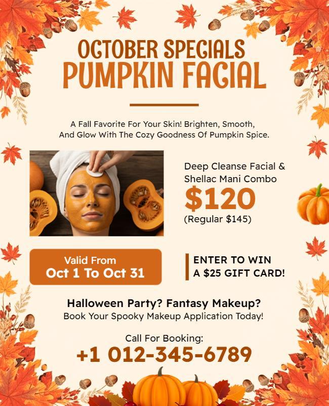 October Pumpkin Facial Promotion Flyer Template