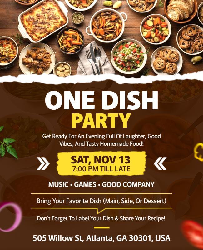 One Dish Potluck Party Flyer Template
