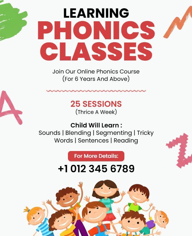 Online Phonics Learning Classes Flyer Template
