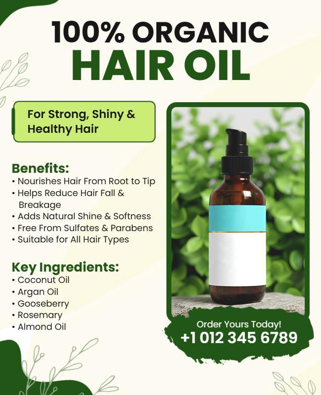 Organic Hair Oil Benefits and Ingredients Flyer Template