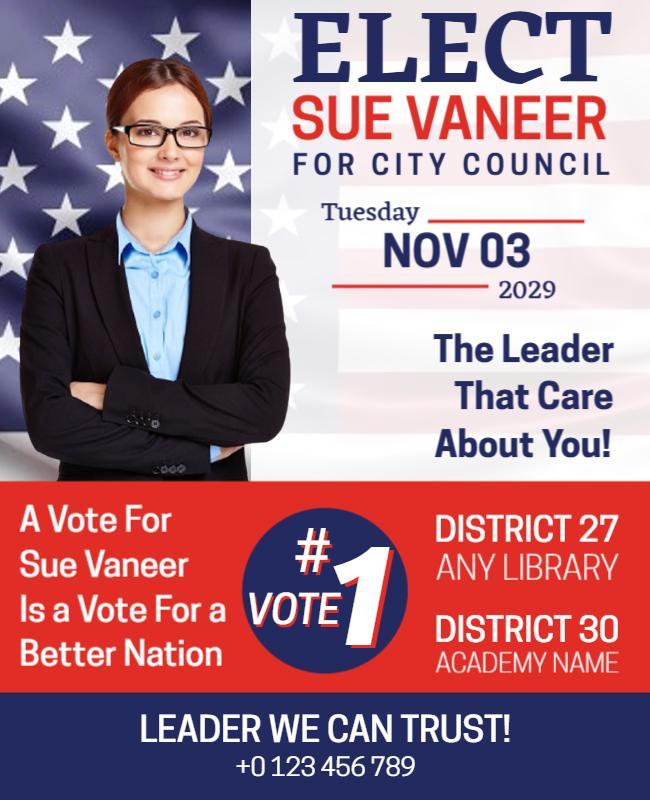 Patriotic Blue and Red Political Campaign Poster Template