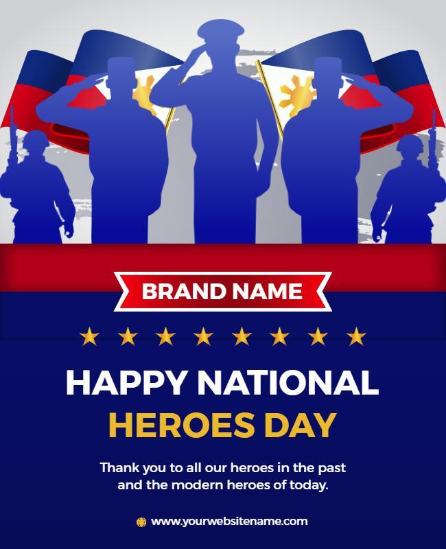 Patriotic Red Blue National Heroes Day Celebration Poster Template