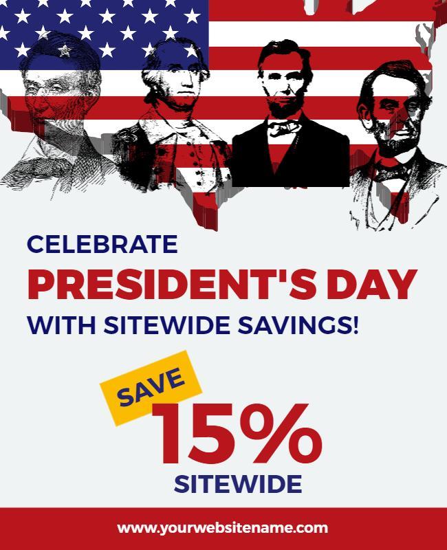 Patriotic Red White Blue Presidents Day Sale Poster Template