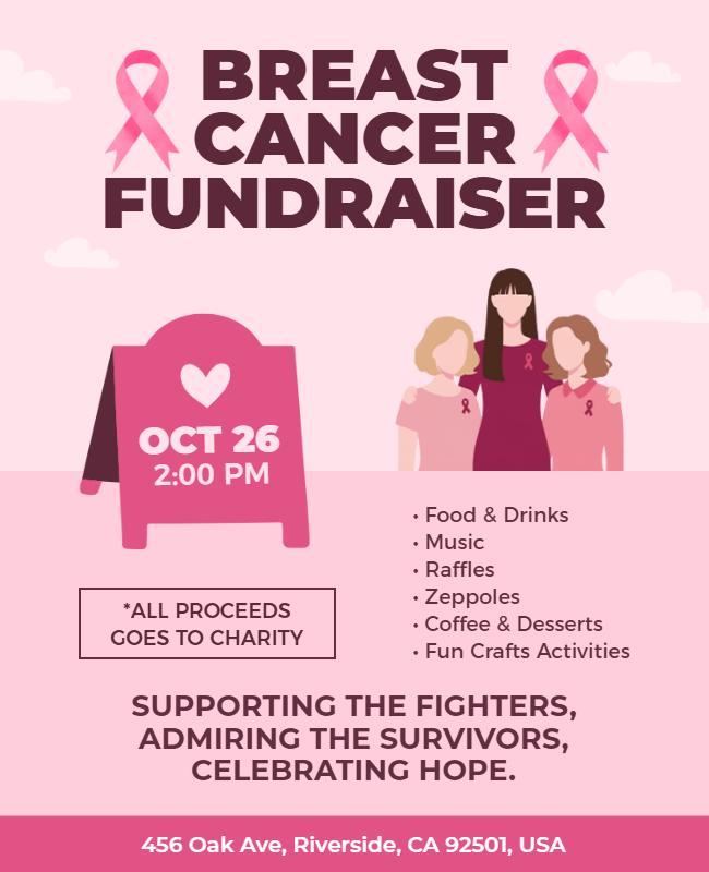Pink Breast Cancer Fundraiser Charity Event Flyer Template
