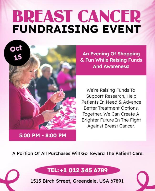 Pink Breast Cancer Fundraising Event Awareness Flyer Template