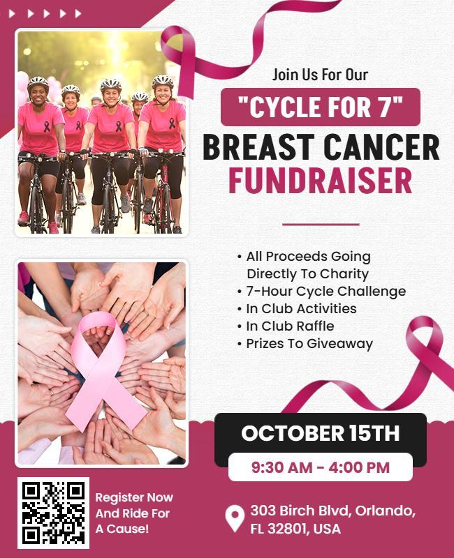 Pink Ribbon Breast Cancer Fundraiser Cycling Event Flyer Template