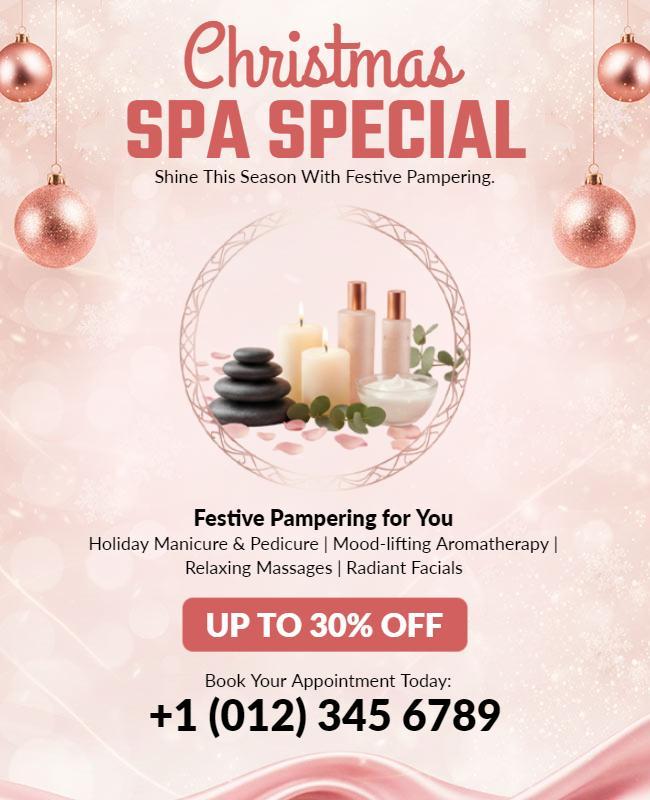Pink Theme Christmas Spa Special Promotional Flyer Template