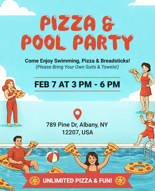 Pizza and Pool Party Invitation Flyer Template