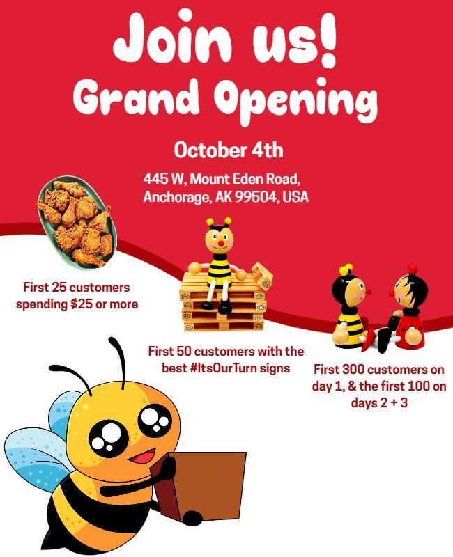 Playful Bee-Themed Grand Opening Event Poster Template